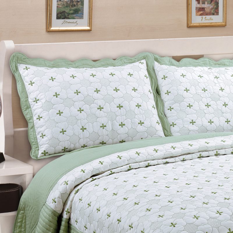 Green Full Embroidery Bedspread - Quilting Tree - All Home Living