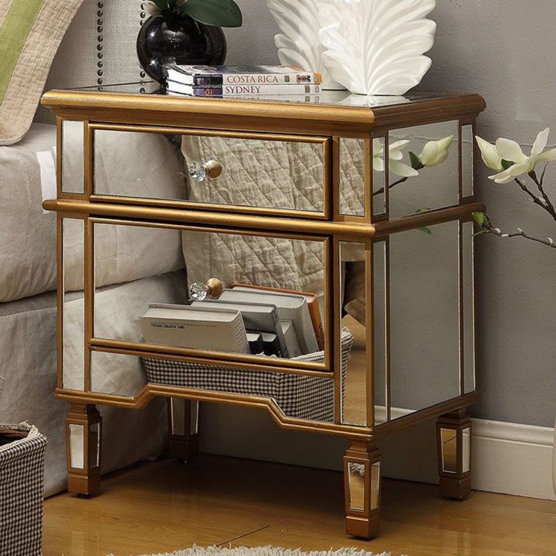 Mirrored Side Table with Dull Gold Finish - All Home Living