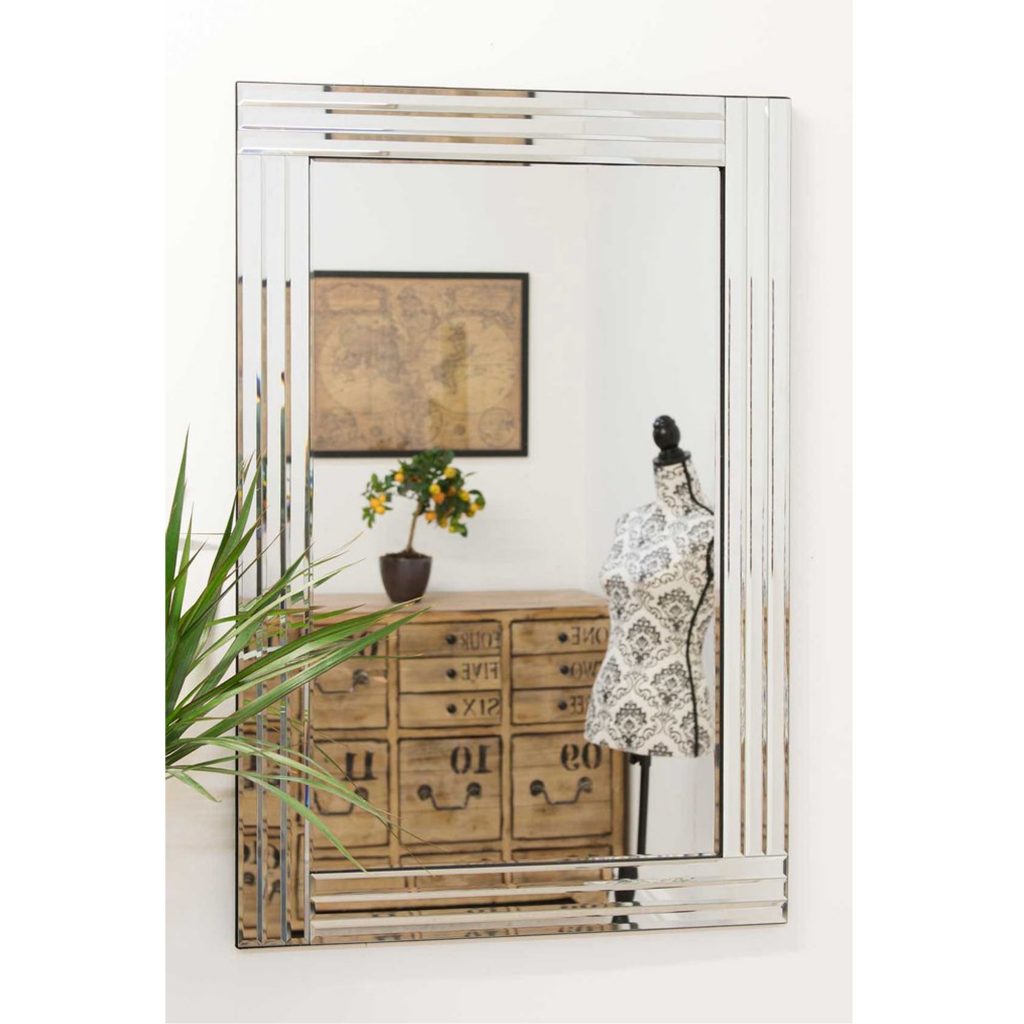 Venetian Frameless Wall Mirror Overlapping Triple Bevelled